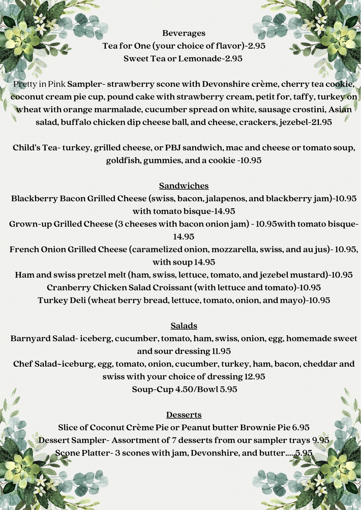 Tea Room Menu – The Strawberry Tree