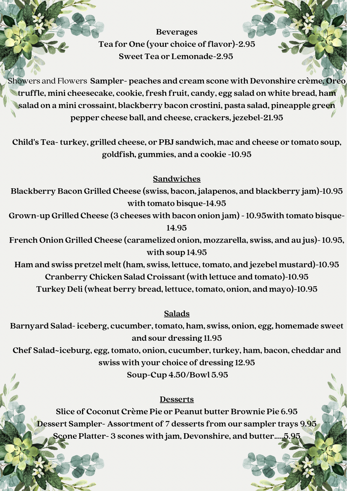 Tea Room Menu – The Strawberry Tree